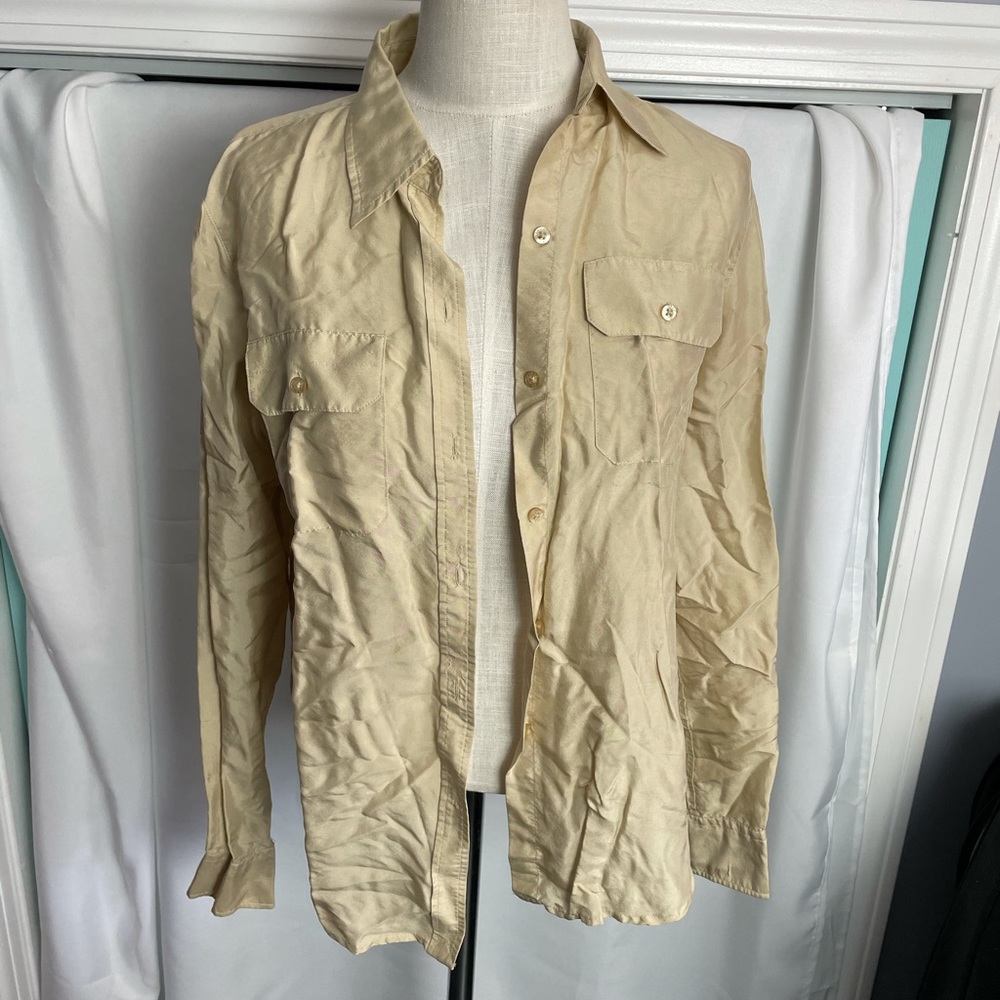 100% Silk Lauren Ralph Lauren Beige Button Up 4 - Gem